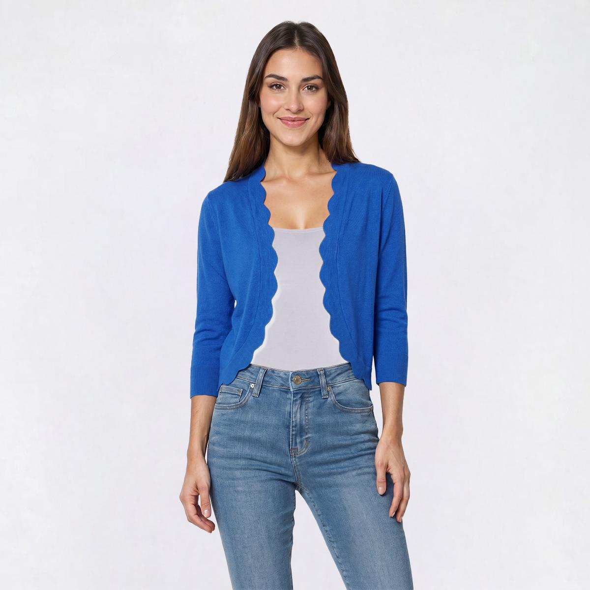 Click here for Womens 89th & Madison 3/4 Sleeve Scalloped Trim So... prices